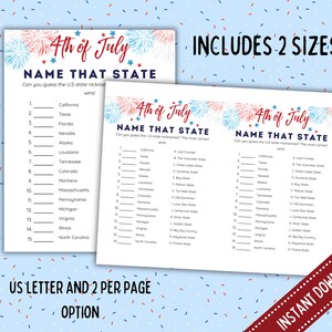 4th of July State Nickname Game | July 4th Game | Independence Day Game ...