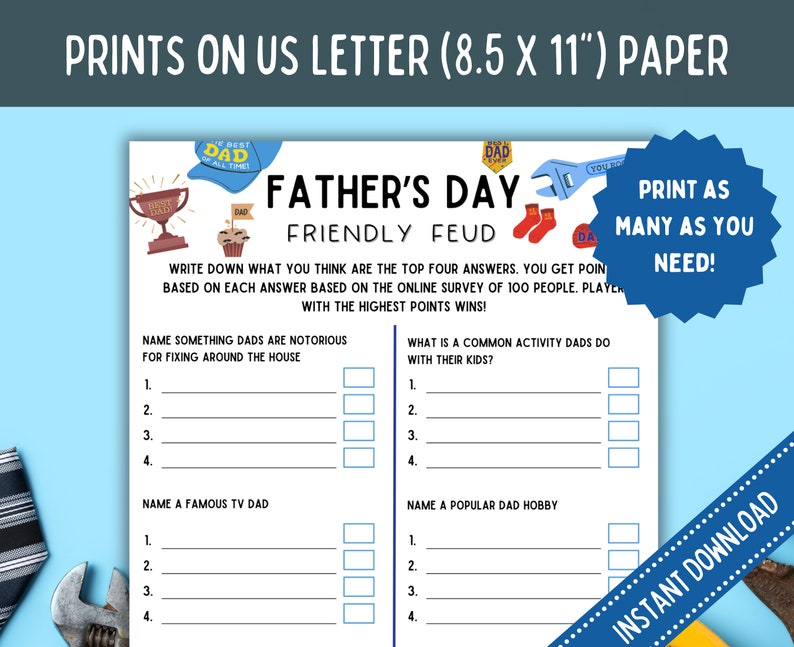 Fathers Day Game, Friendly Feud Game, Fathers Day Games, Fathers Day ...