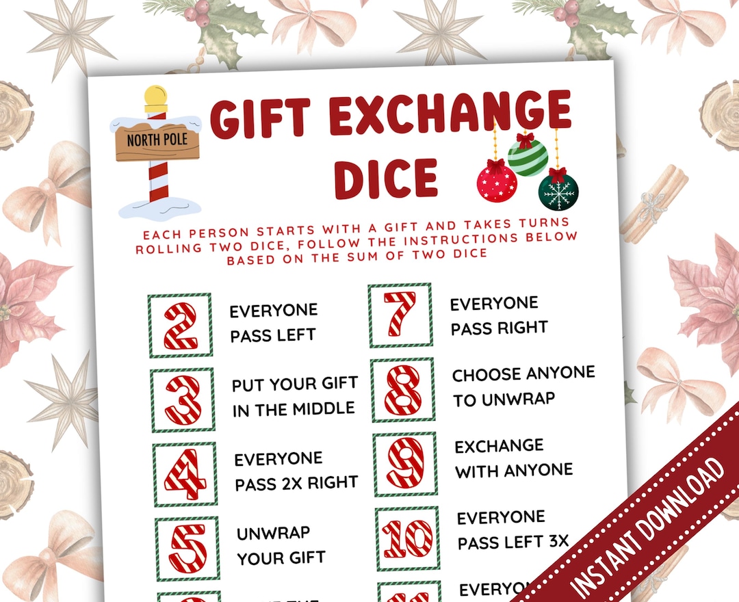 Christmas Dice Game Printable Christmas Gift Exchange Game, Christmas ...