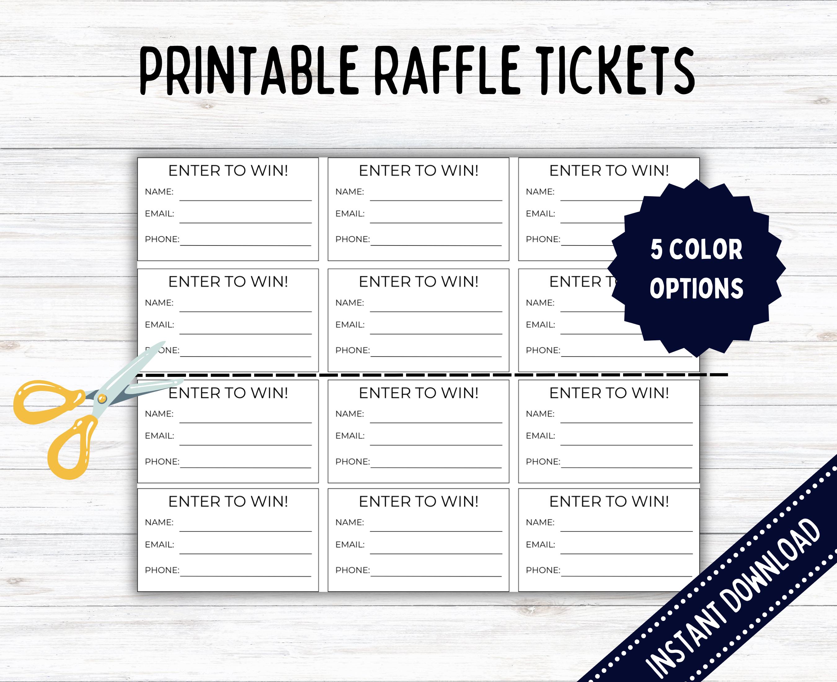 Printable Raffle Tickets, Enter to Win Tickets, Printable Enter to Win ...