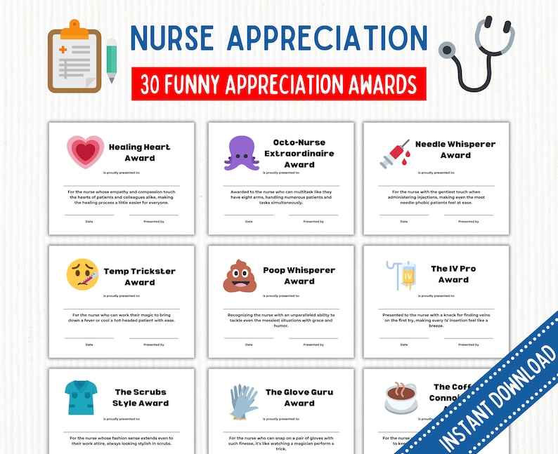 Nurse Superlatives Award Certificates, Nursing Awards Funny Gift, Staff ...