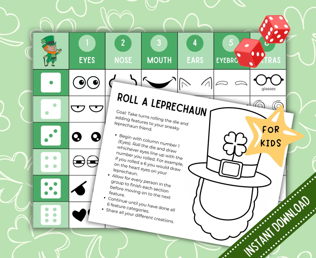 St. Patrick's Day Kids Game Roll a Leprechaun | St Pattys Day Activity ...