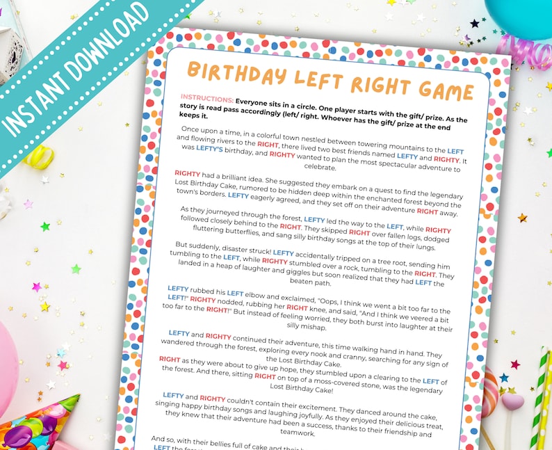 Left Right Birthday Game, Right Left Birthday Game, Kids Birthday Pass ...