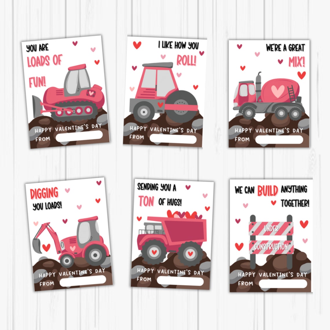 Printable Construction Valentine's Day Cards, Classroom Valentine's Day ...