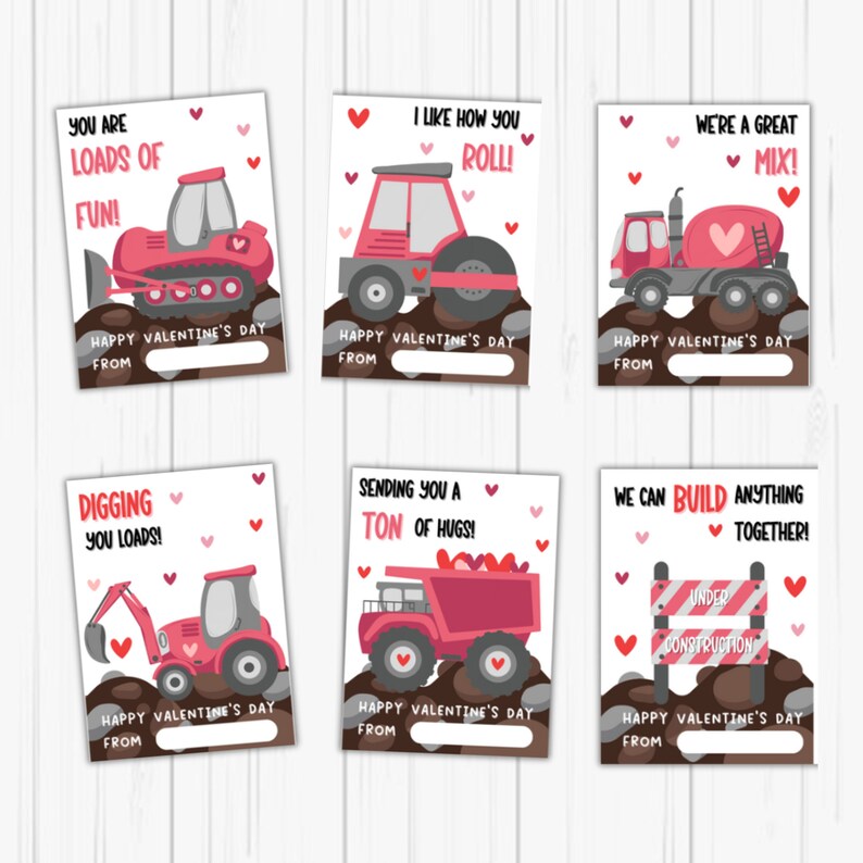 Printable Construction Valentine's Day Cards, Classroom Valentine's Day ...