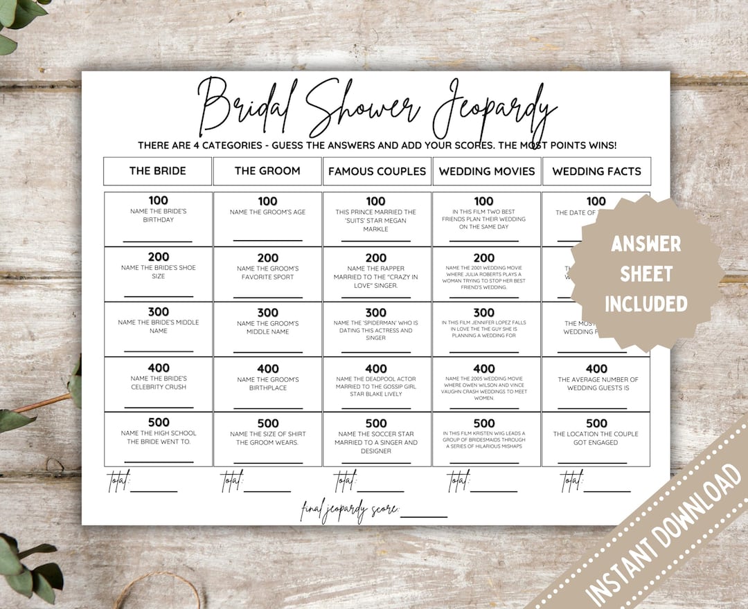 Bridal Shower Jeopardy Game: Bachelorette Party Trivia (digital ...