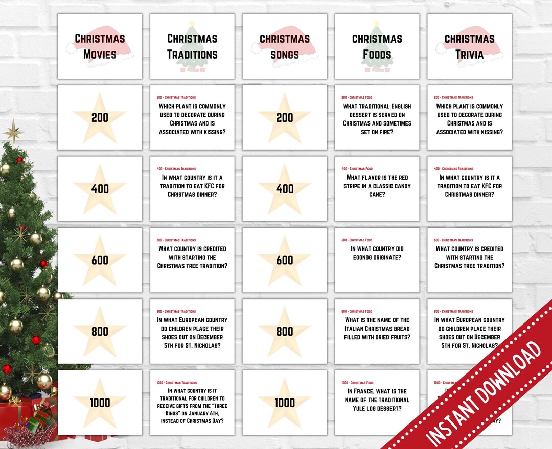 Christmas Jeopardy Game – Printable Holiday Trivia Quiz for Family ...
