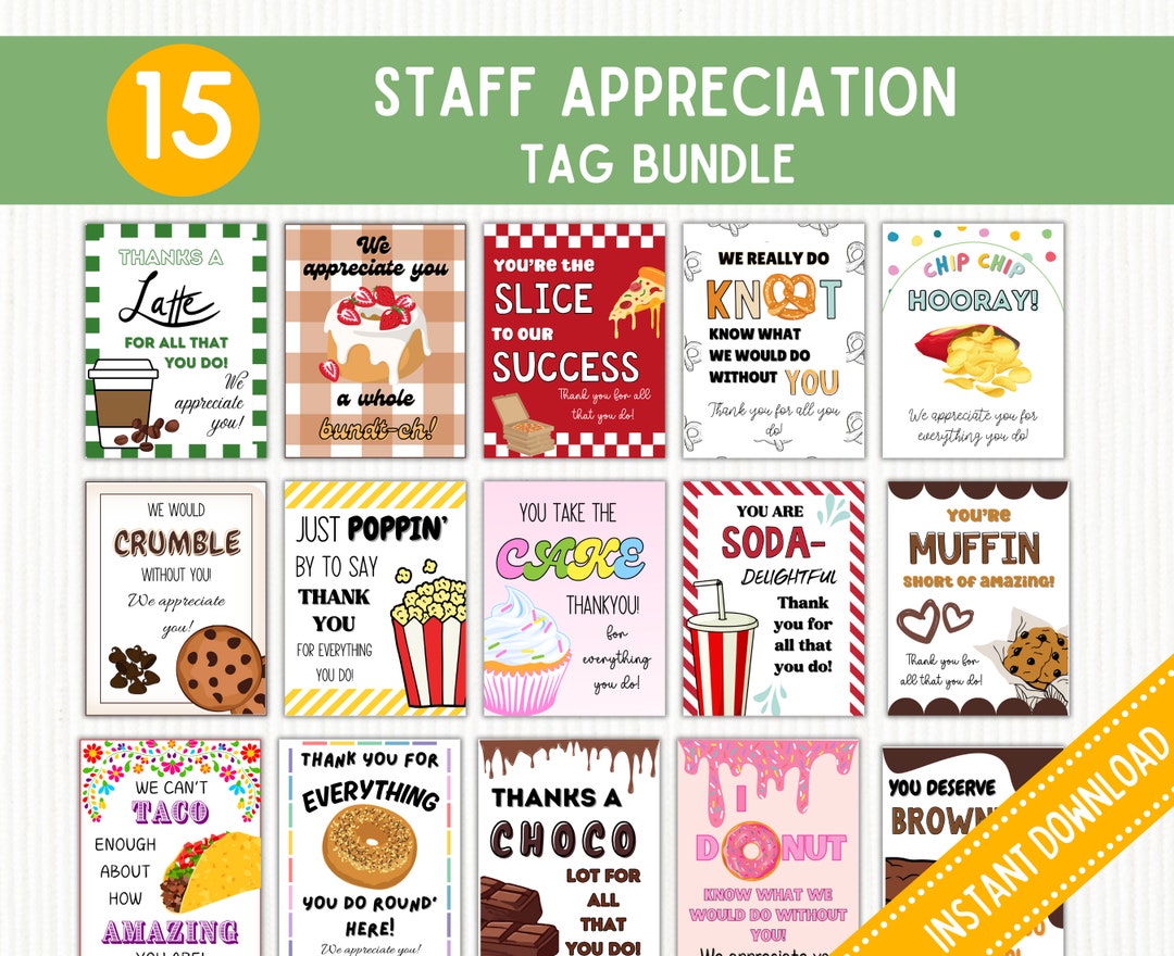 50 Appreciation Food Tags, Staff Teacher Team Employee Appreciation Day ...