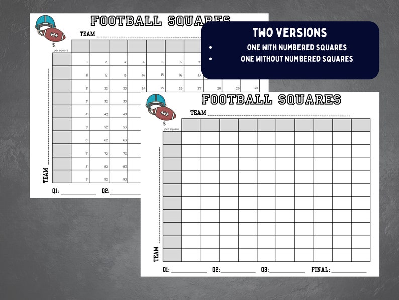 Football Squares Game Printable With Color, Football Fundraiser ...