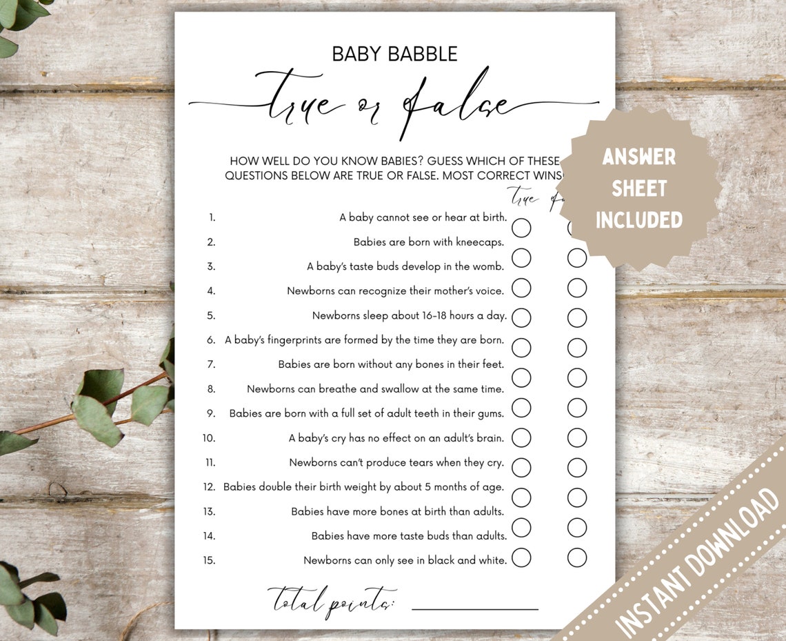 Baby Shower True or False Game | Baby Shower Party Game | Baby Trivia ...