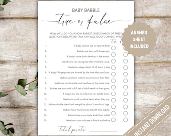 Baby Shower True or False Game Neutral Baby Shower Trivia Game Oh Baby ...