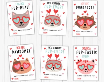 Printable Cat Pun Valentine's Day Cards, Classroom Valentine's Day ...