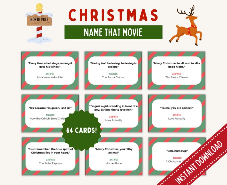Name the Christmas Movie Game – Printable Holiday Quiz for Family ...