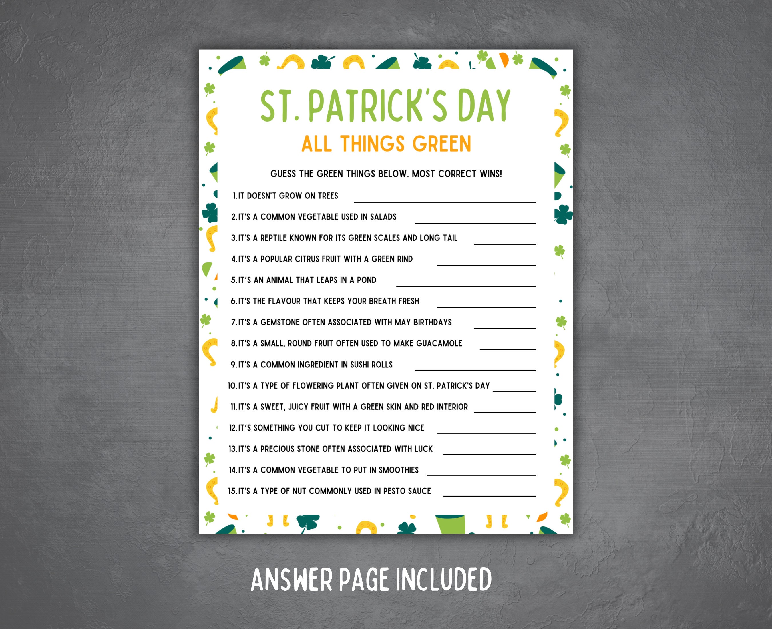 St Patrick's Day All Things Green Quiz, Fun St Patricks Day Quiz for ...