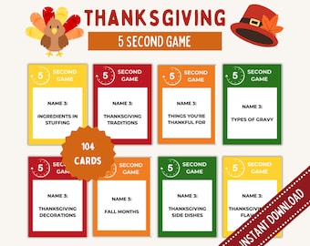 Thanksgiving 5 Second Game | Printable Thanksgiving Game | Thanksgiving ...