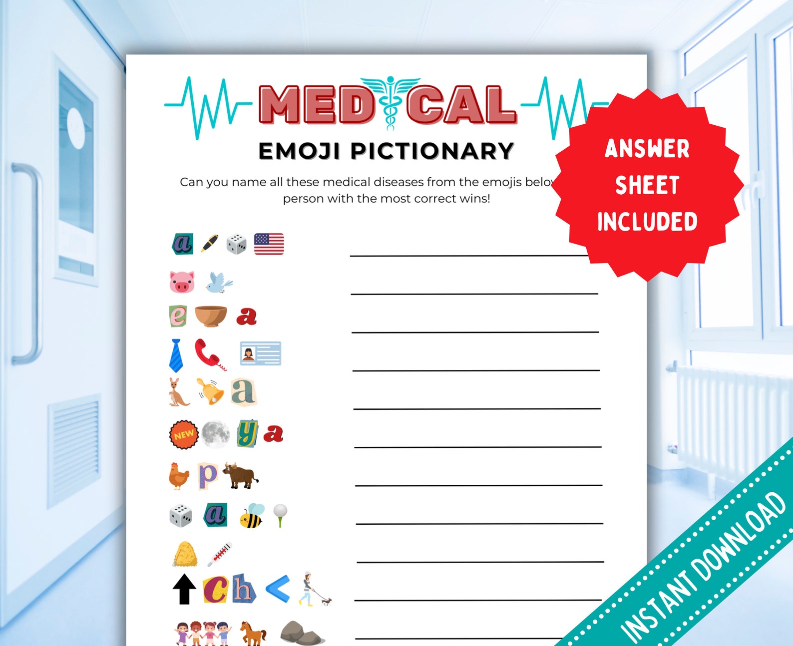 Medical Emoji Pictionary Game: Nurse Graduation, Hospital Party (PDF ...