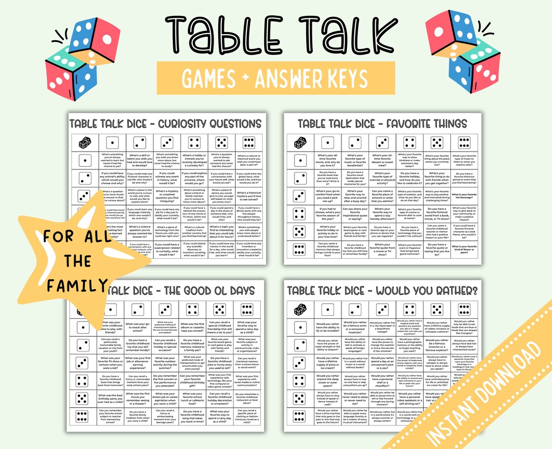 Table Talk Dice, Conversation Starter Game, Simple Icebreaker Game ...