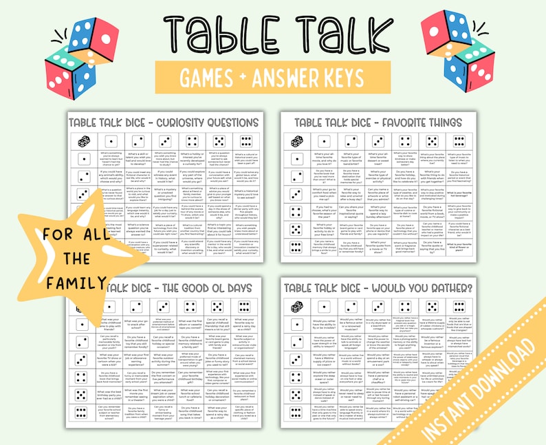 Table Talk Dice, Conversation Starter Game, Simple Icebreaker Game ...