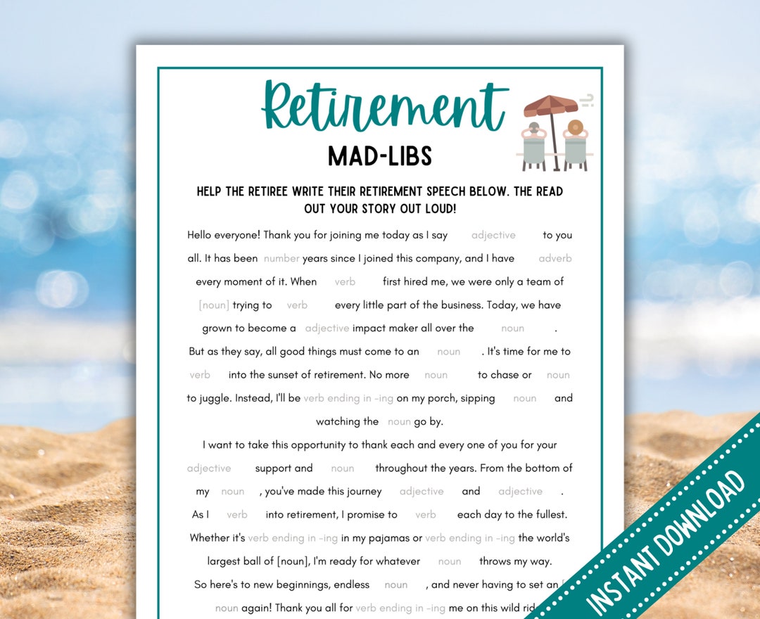 Retirement Speech Mad Libs Game: Funny Party Activity (digital Download ...