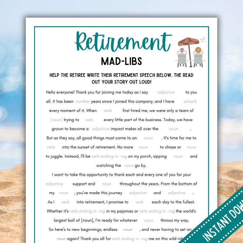 Retirement Mad Libs - Etsy