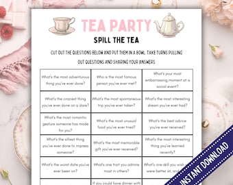 Spill the Tea Game Tea Party Games Printable Tea Party Activities Girls ...