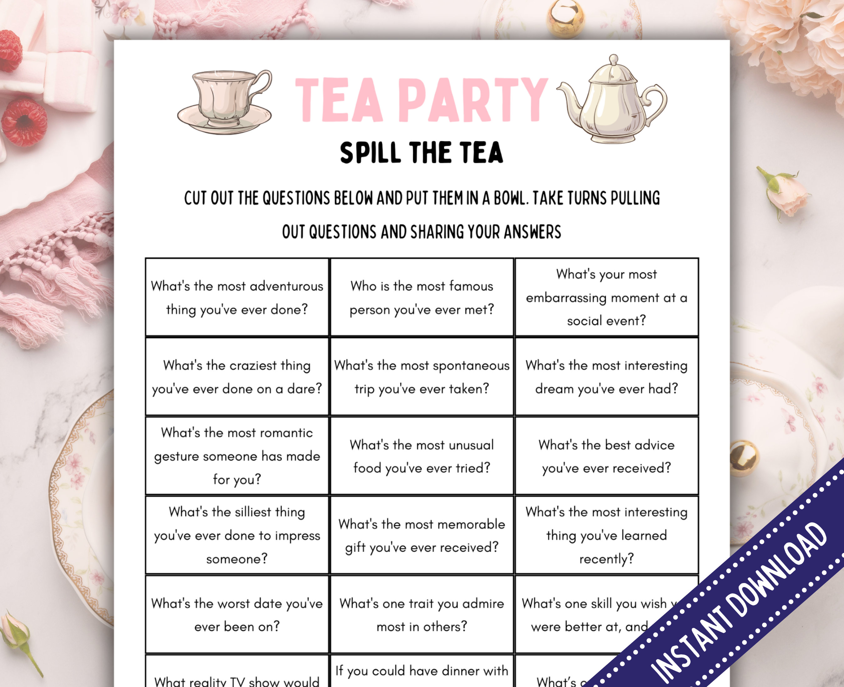 Spill the Tea Game | Tea Party Games Printable | Tea Party Activities ... Spill the Tea Game | Tea Party Games Printable | Tea Party Activities ...
