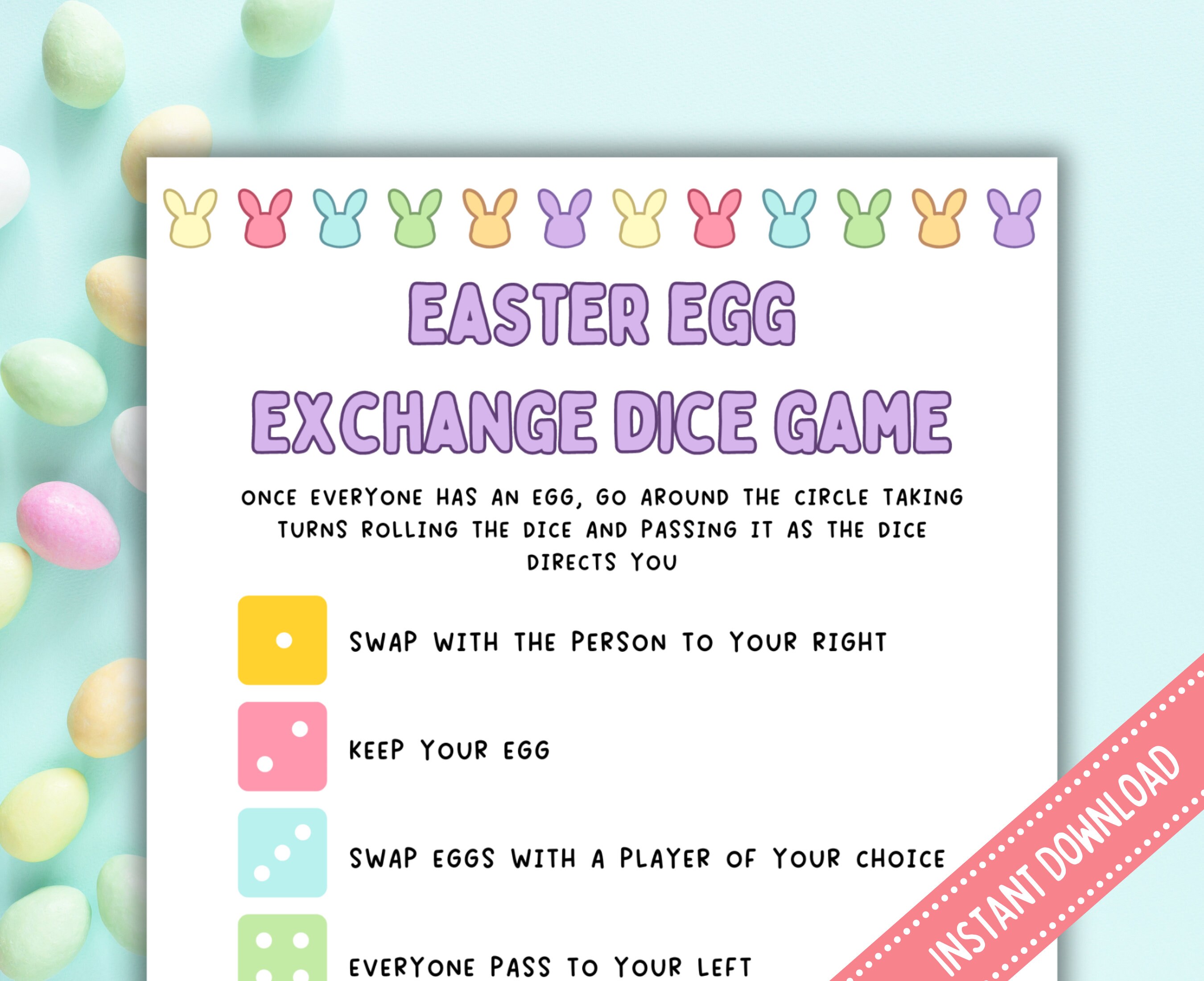 Easter Egg Exchange Dice Game Printable Game | Easter Group Party Game ...