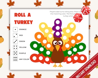 Roll A Turkey Dice Game Printable Thanksgiving Game Fall Activity for ...