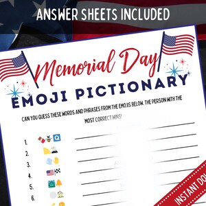 Memorial Day Emoji Pictionary, Fun Memorial Day Emoji Game for Kids ...