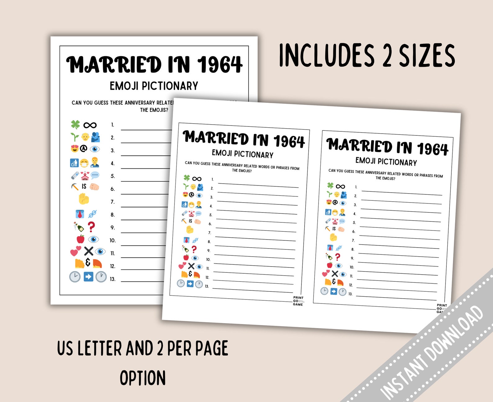 60th Anniversary Games Bundle: 1964 Trivia, Quizzes (printable PDF) - Etsy