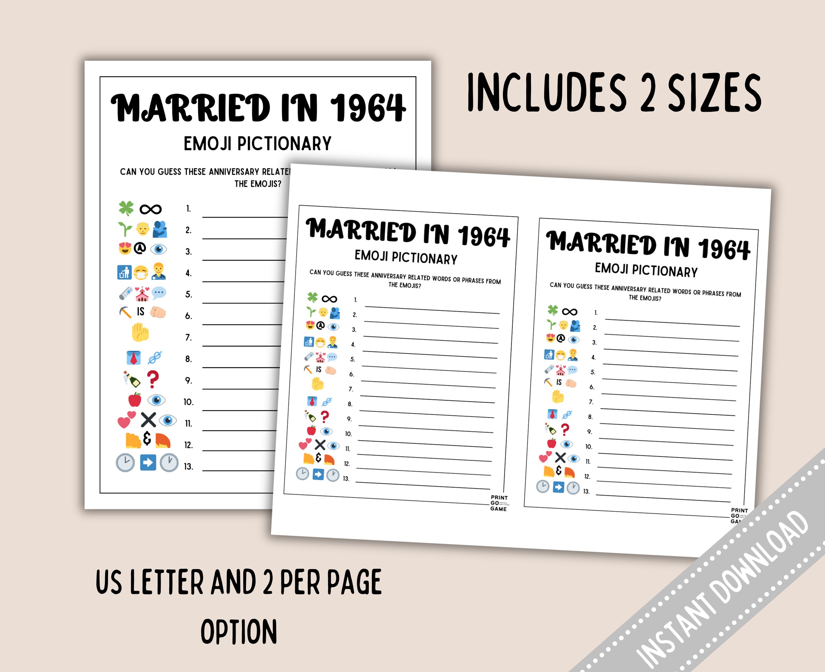 60th Anniversary Games Bundle: 1964 Trivia, Quizzes (printable PDF) - Etsy