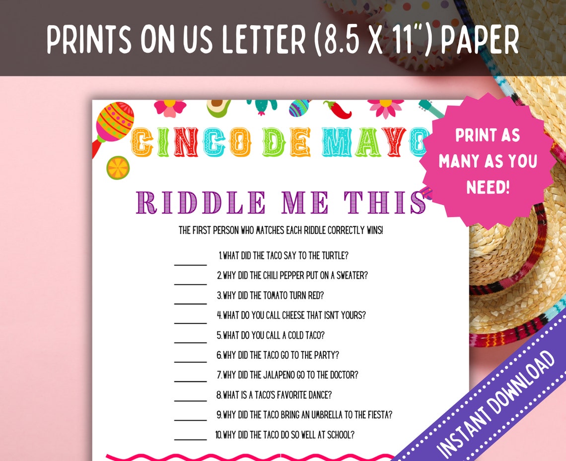 Cinco De Mayo Riddle Game: Fiesta Party Jokes (digital Download) - Etsy
