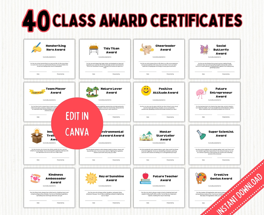 Funny Classroom Award Certificates: End of Year Superlatives (editable ...