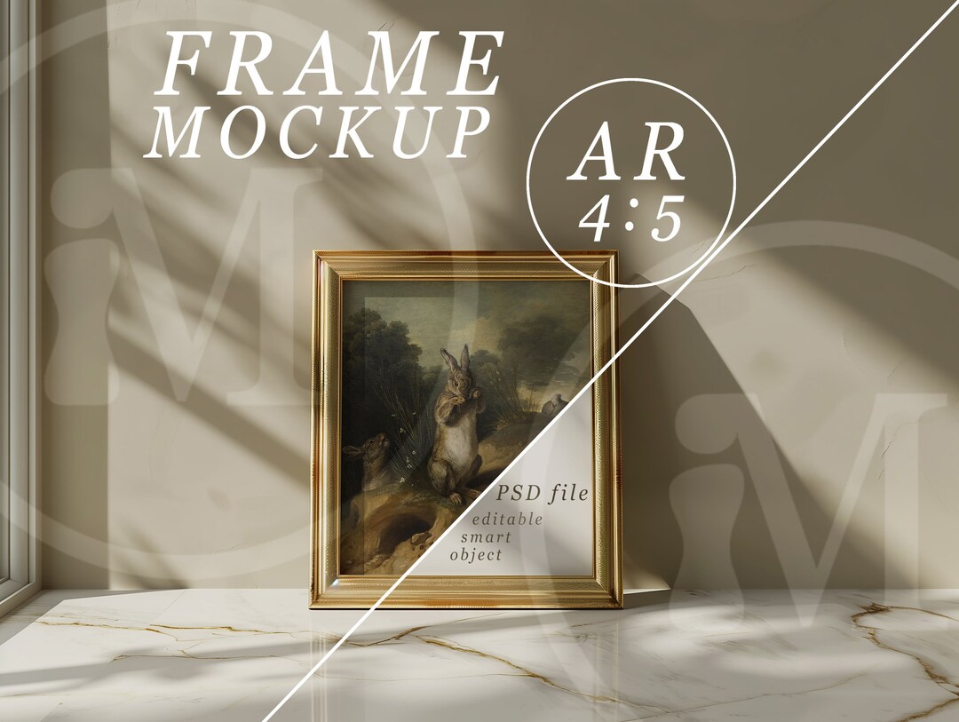 4x5 Frame Mockup, PSD Template, Modern Gold Frame Mockup With Natural ...
