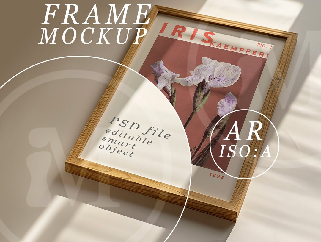 A4 Frame Mockup, PSD Template, Close up Modern Wooden Frame Lying Flat ...