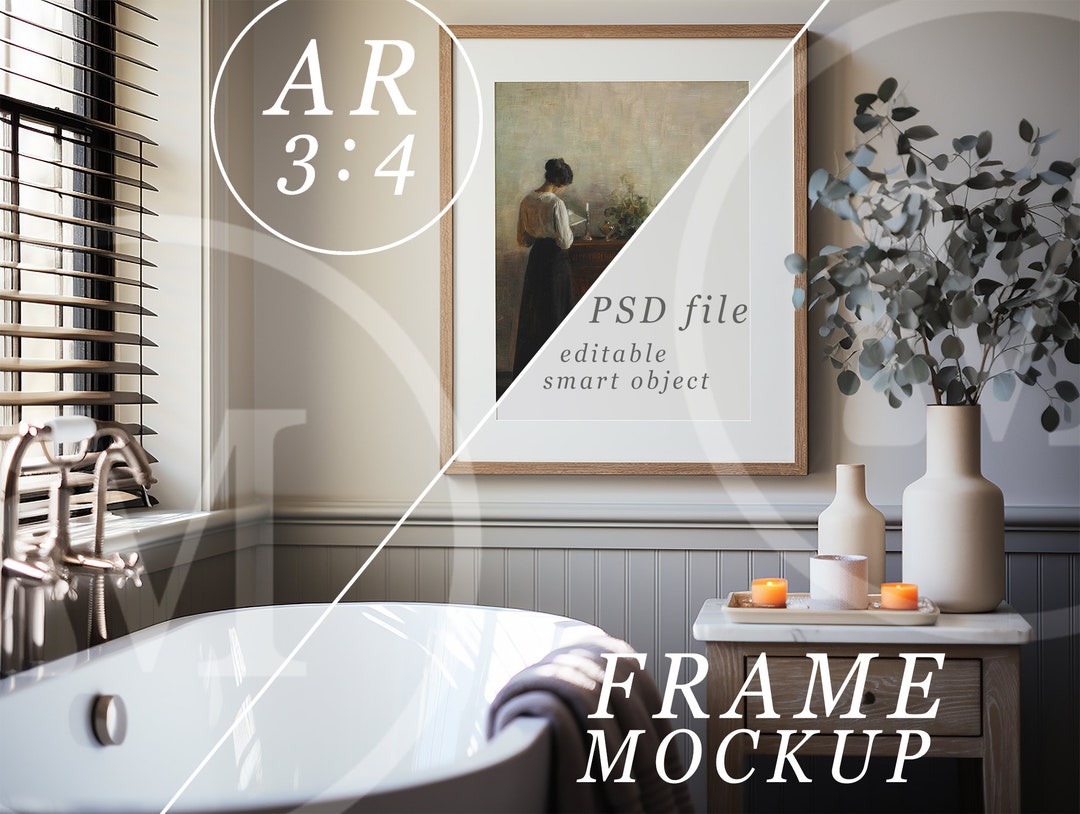 4x3 Frame Mockup, PSD Template, Bright and Stylish Modern Bathroom ...