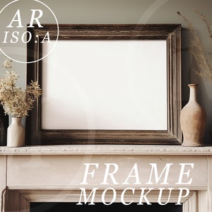 A0 Frame Mockup, Traditional Fireplace With Vintage Wooden Frame and ...