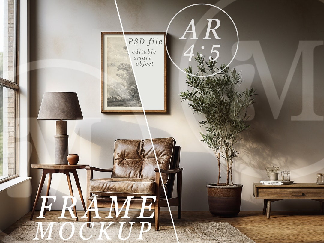 Vertical Frame Mockup: Modern Living Room Interior (4x5) (PSD & JPEG ...