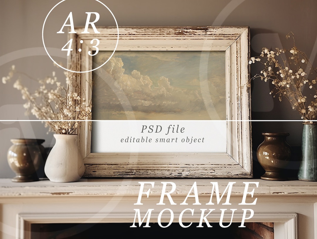 4x3 Frame Mockup, PSD Template, Rustic Wooden Frame on a Traditional ...