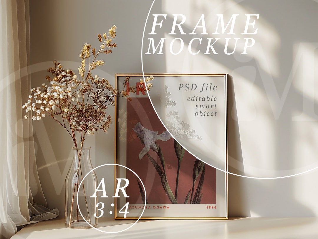 3x4 Gold Frame Mockup: Modern Interior PSD Template (digital Download ...