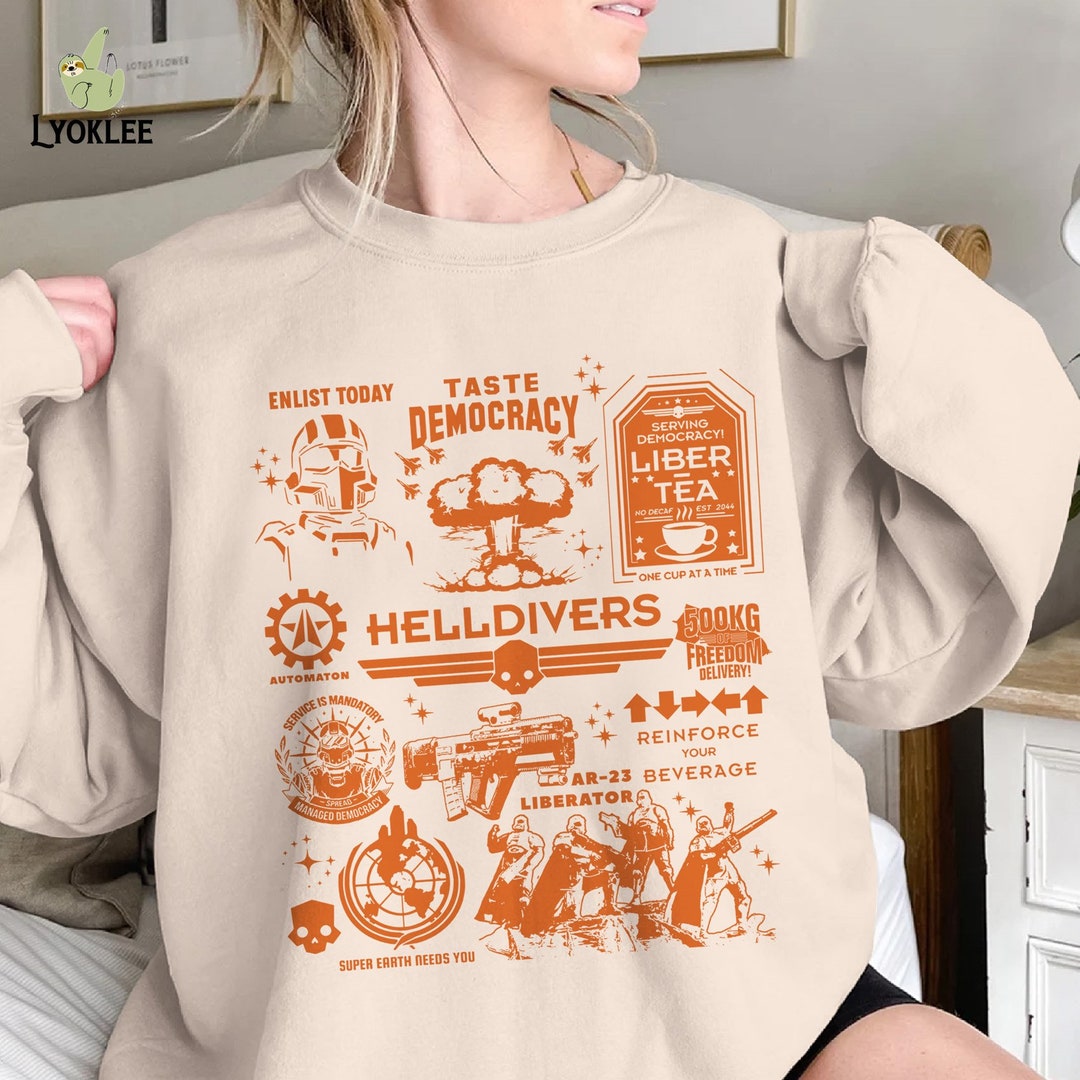 Helldivers Doodle Art Shirt, Liber-tea, Taste Democracy, Helldivers Fan ...