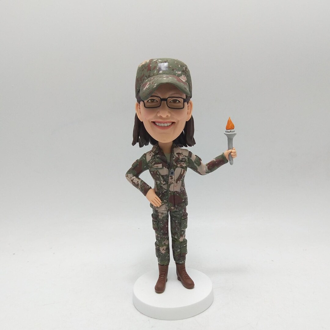 Custom Female Military Bobblehead Holding Torch – Personalized Army ...