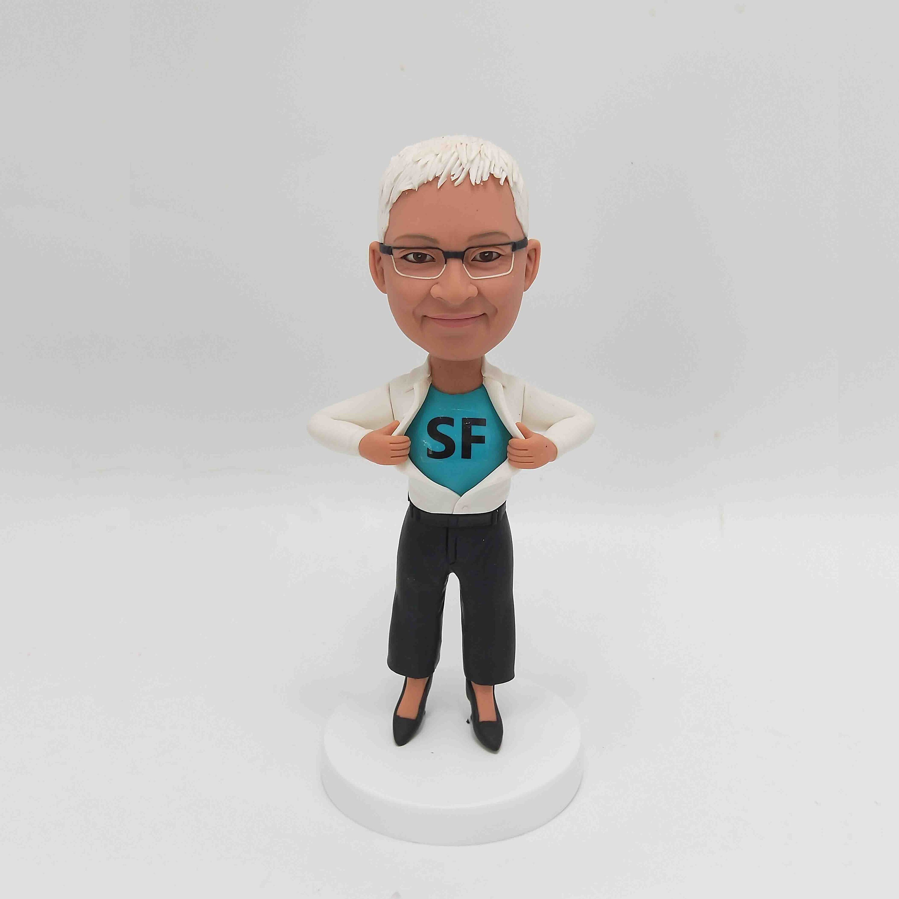 Custom Bobbleheads Lady Tearing Shirts off Boss Day Gifts Superhero ...