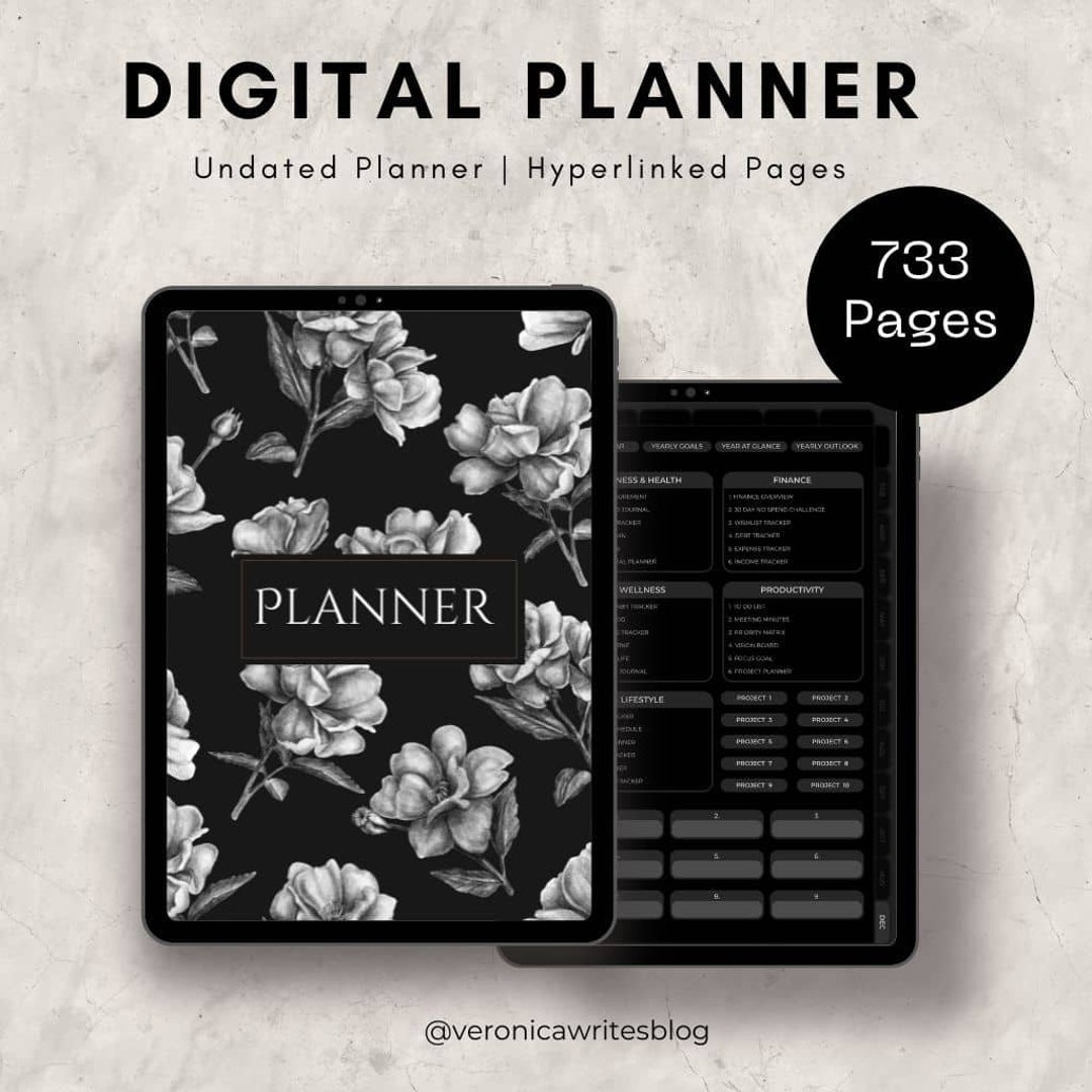 Dark Mode Digital Planner, Digital Planner Dark, | Undated Digital ...