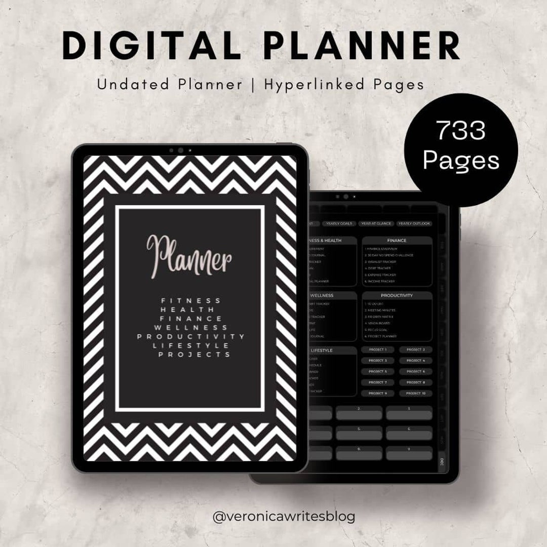 Zigzag Dark Mode Digital Planner, Digital Planner Dark, Undated Digital ...