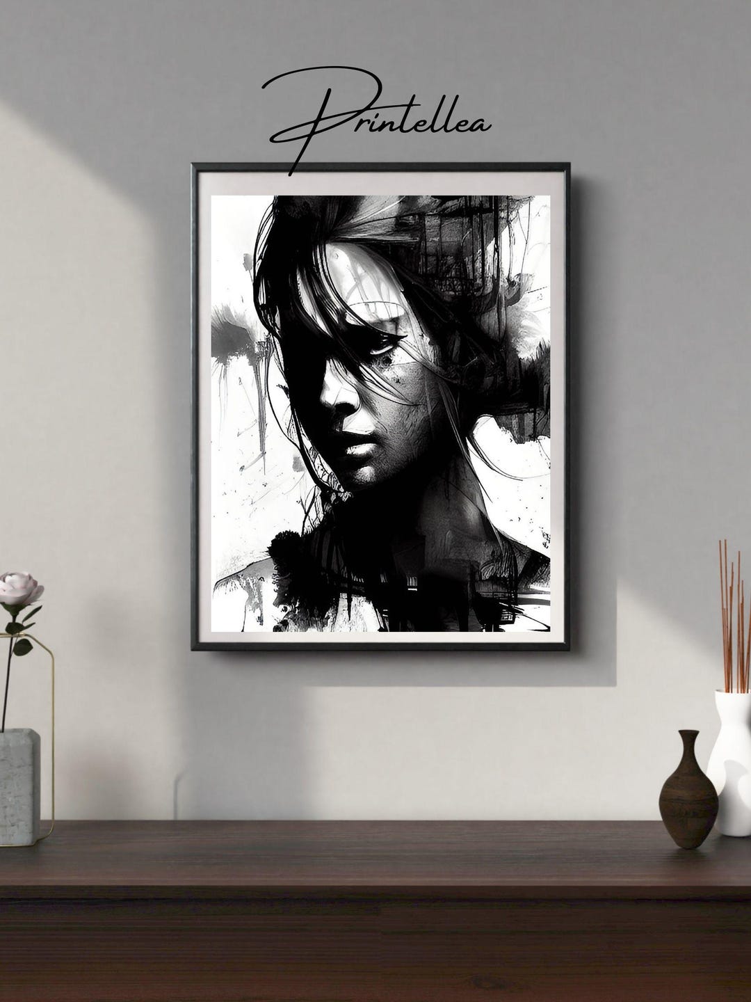 Expressive Ink Portrait Art Print | Emotional Wall Decor (digital ...