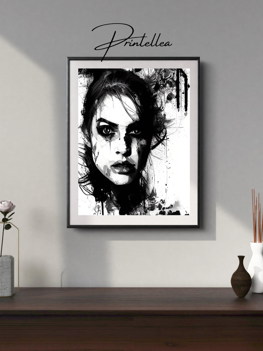 Moody Woman Portrait: Edgy Ink Art Print (digital Download) - Etsy