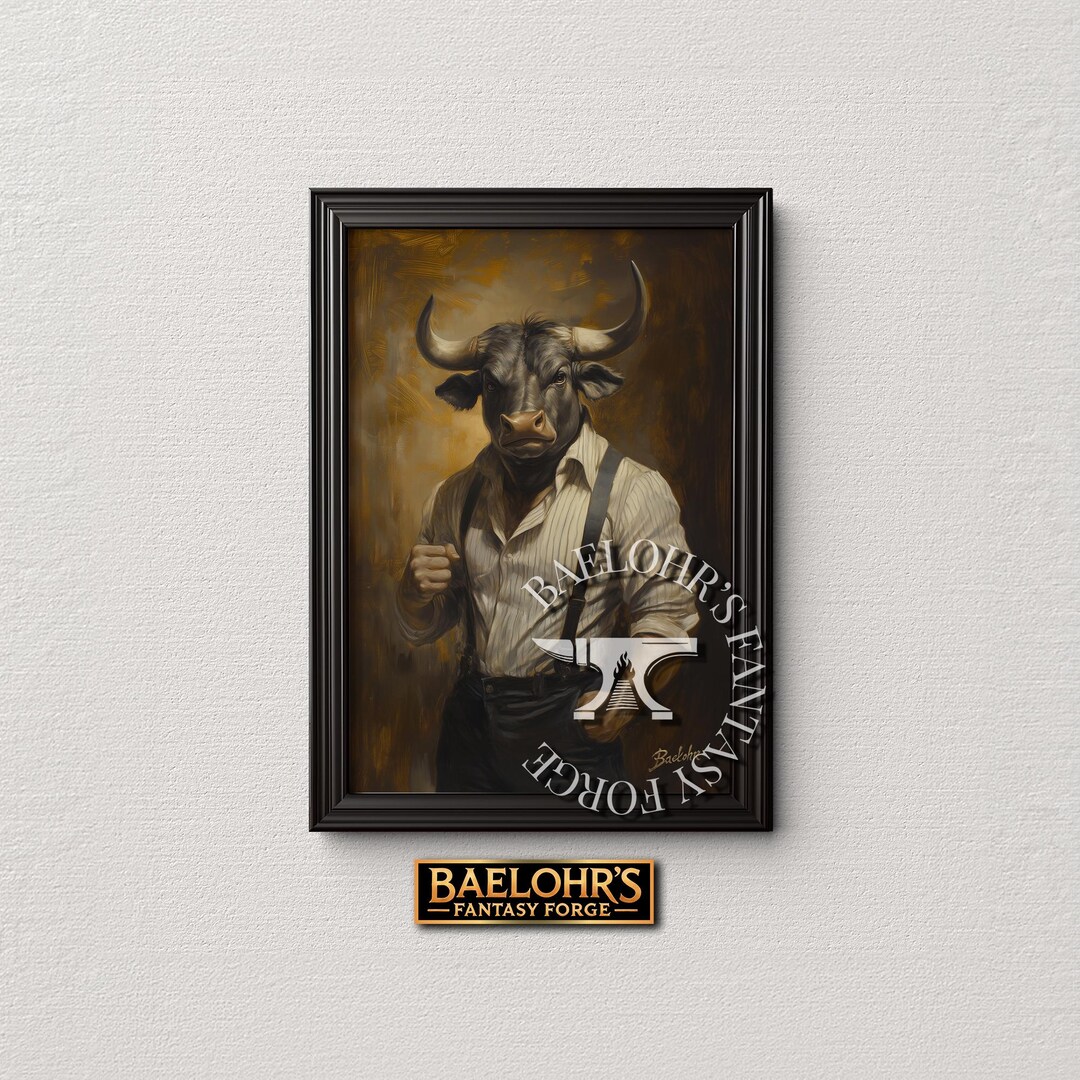 Strong Minotaur Gentleman Printable Art - Rugged Anthropomorphic Bull ...