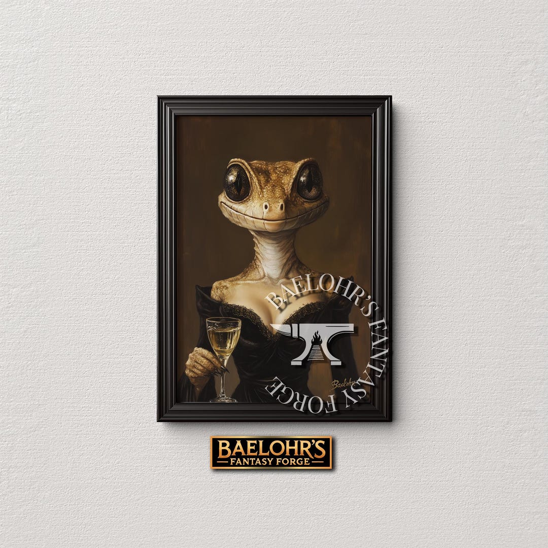 Elegant Gecko Lady Printable Art - Gothic Anthropomorphic Reptile ...