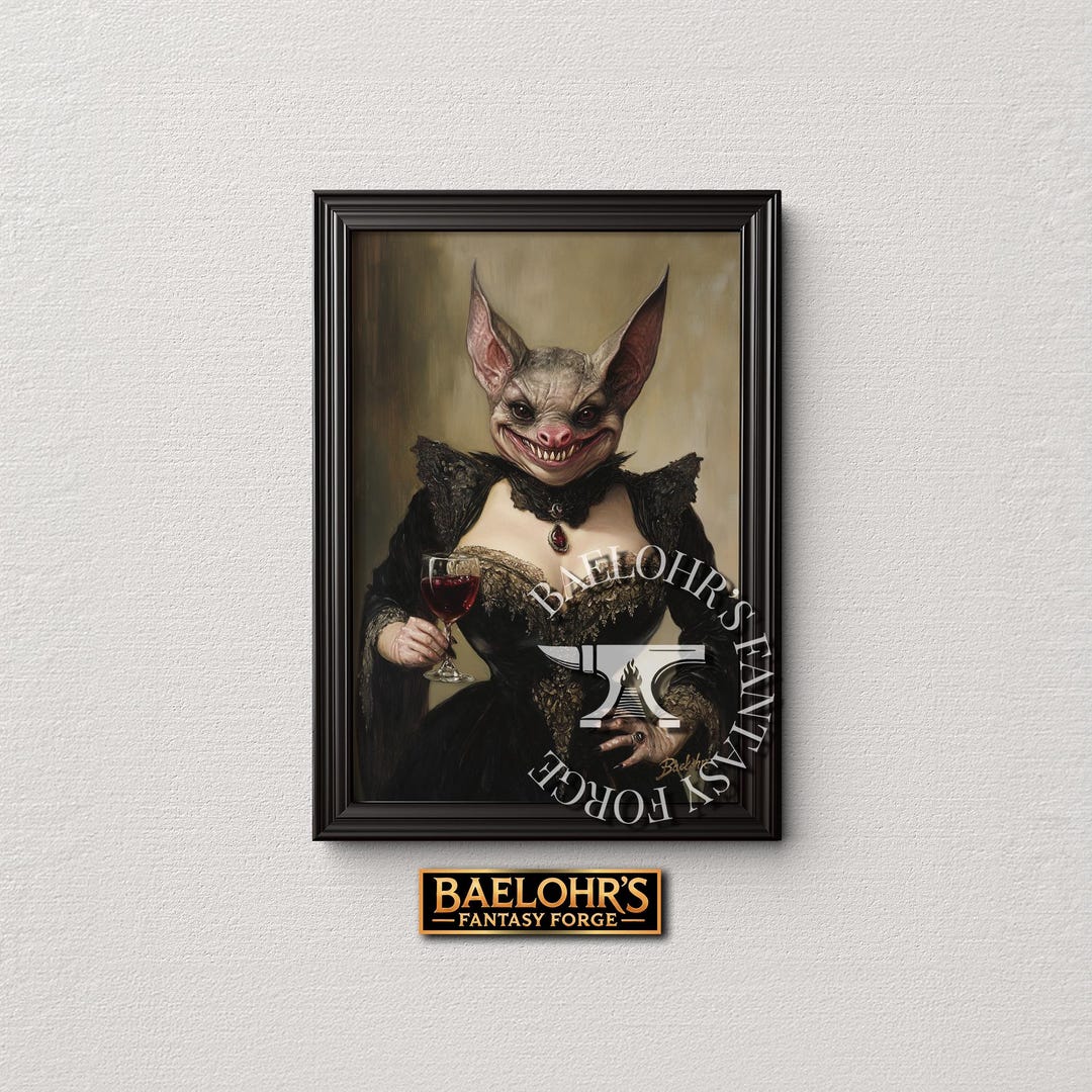 Gothic Vampire Bat Queen Printable Art - Dark Anthropomorphic Bat ...